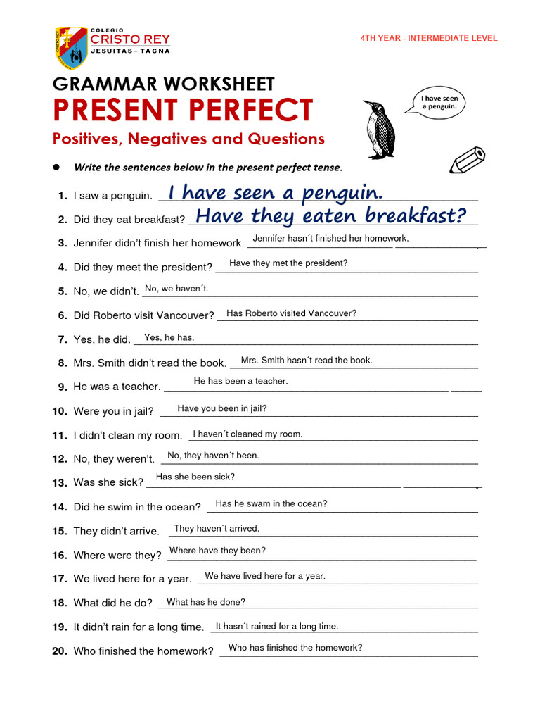 Present Perfcet 1 - Grammar Practice | PDF | Syntax | Linguistics