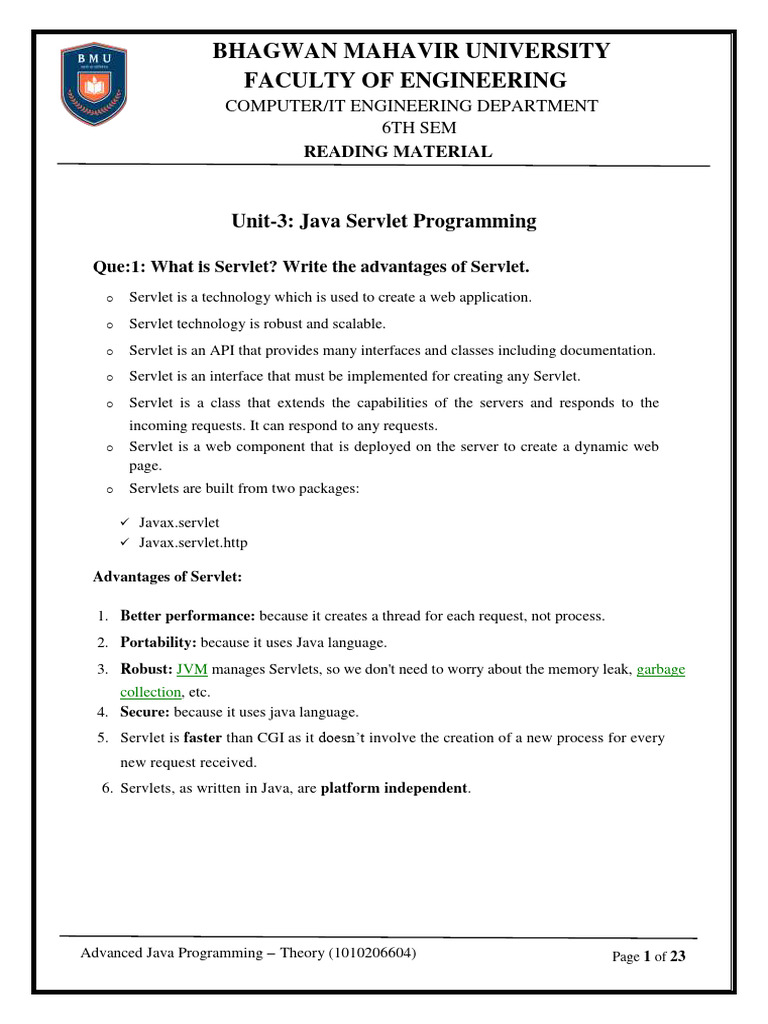 Unit 3 Java Servlet Programming Ajp 6th Sem Summer 2024 Pdf Cookie Computer Science