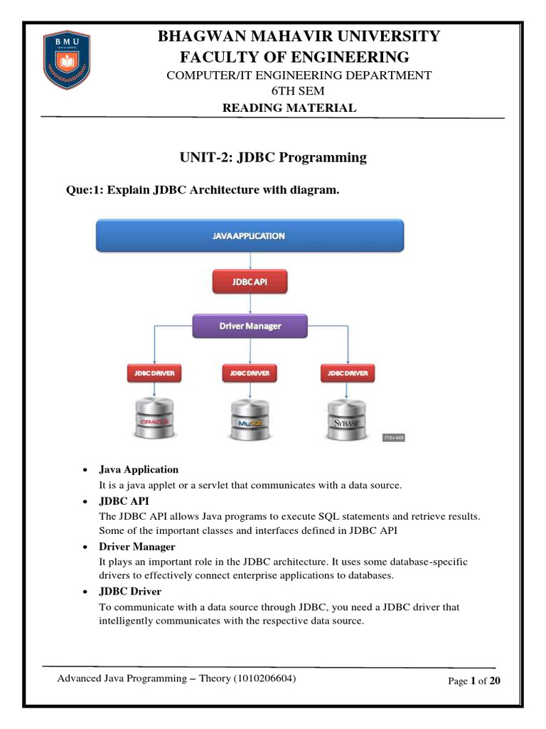 UNIT-2-JDBC Programming-AJP-6TH-SEM-SUMMER-2024 | PDF | Parameter (Computer Programming ...