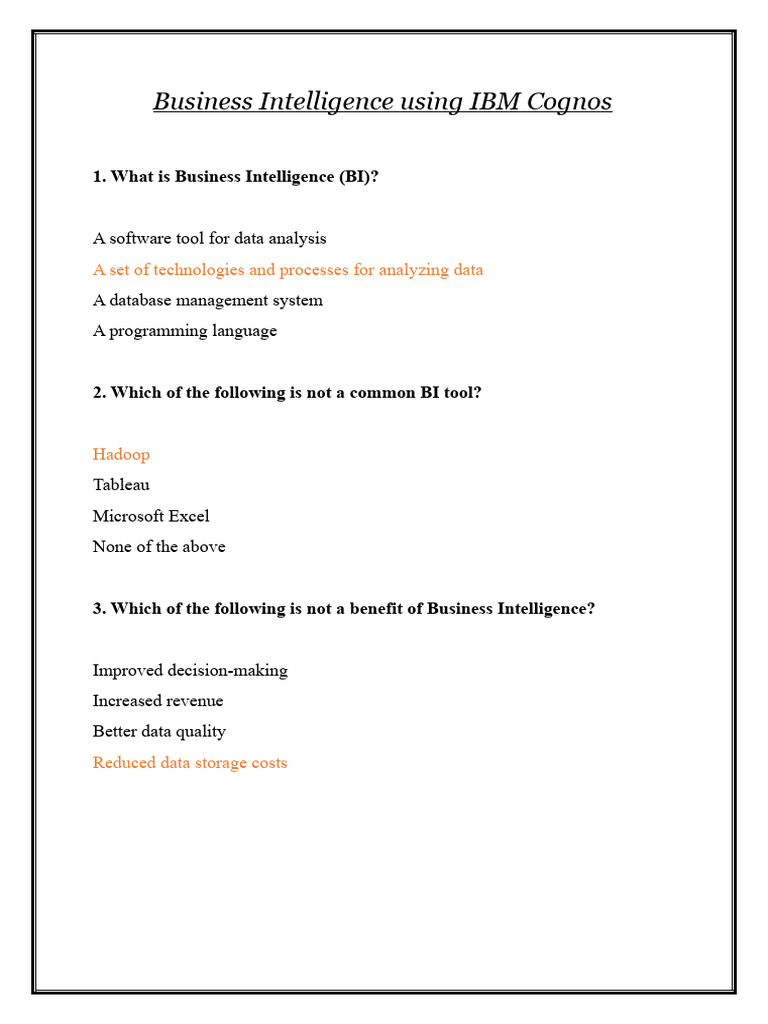 Business Intelligence Using IBM Cognos MCQ | PDF | Business Intelligence | Computer Data Storage
