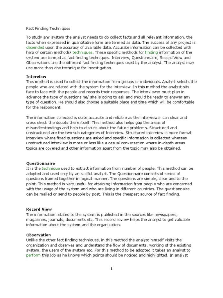 Fact Finding Techniques | PDF | Intelligence Analysis | Questionnaire