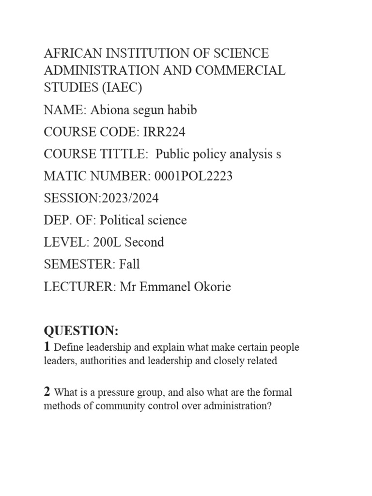African Institution of Science Administration and Commacial Studies ...