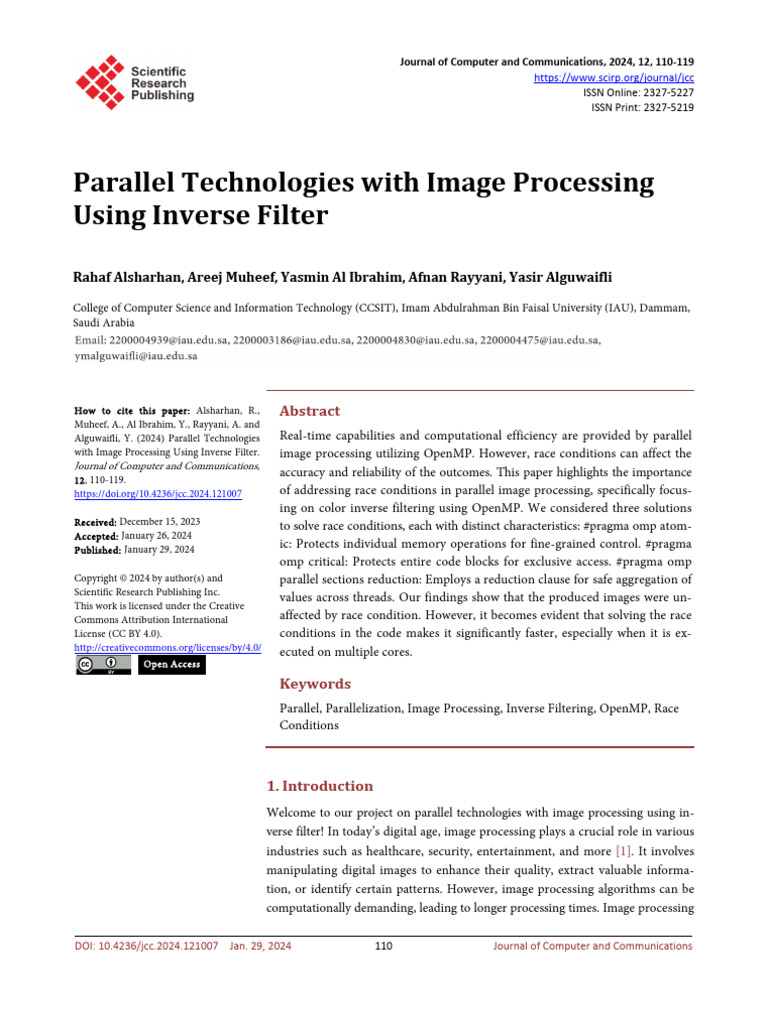 Parallel Technologies With Image Processing Using Inverse Filter | PDF | Parallel Computing ...