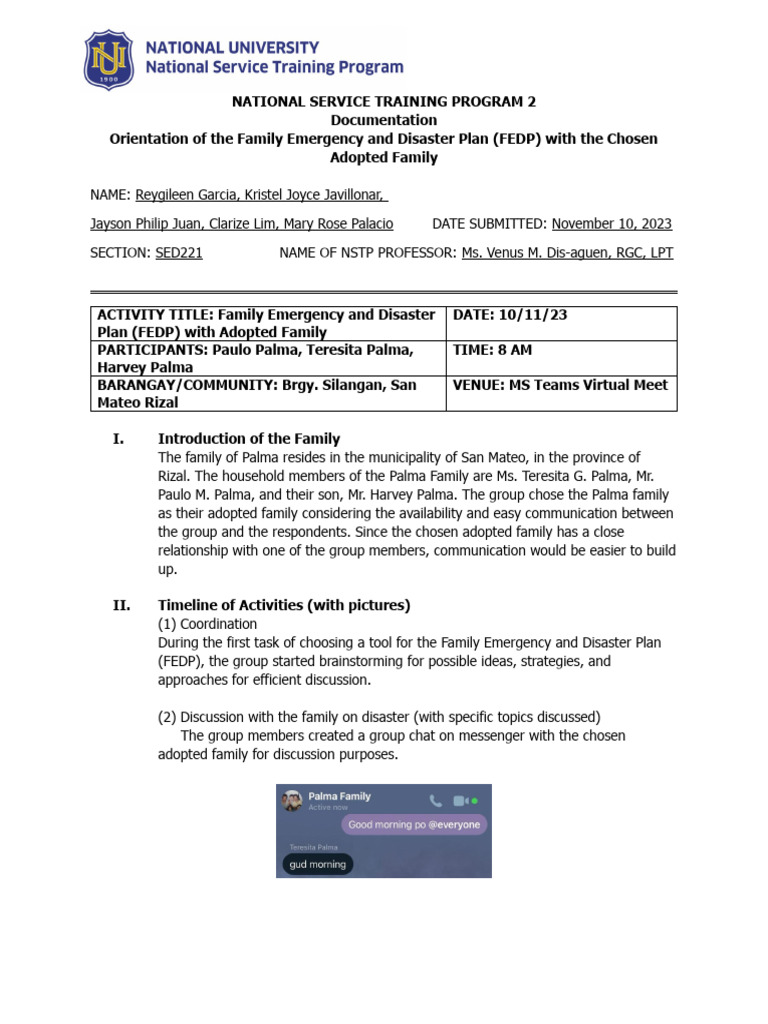 NSTP2_Documentation-Report_Group4 | PDF | Emergency Management | Emergency