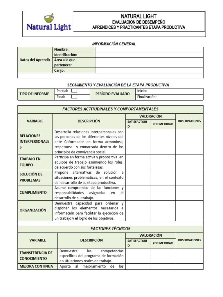 2.formato Evaluacion de Desempeño Aprendices | Descargar gratis PDF | Evaluación