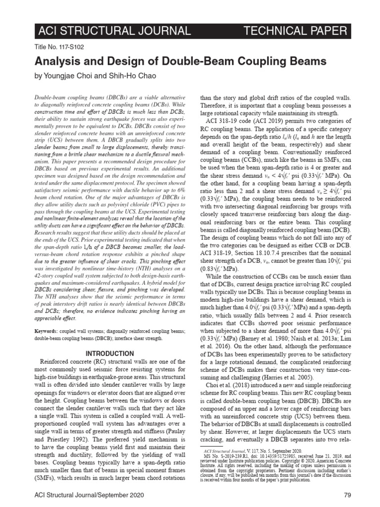 Analysis and Design of Double-Beam Coupling Beams | PDF | Beam ...
