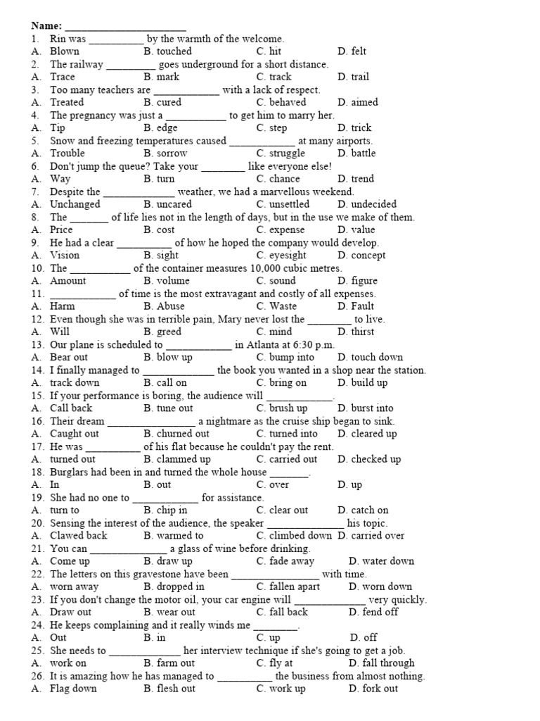 Vocabulary Quiz: Fill in the Blanks | PDF | Cost Of Living