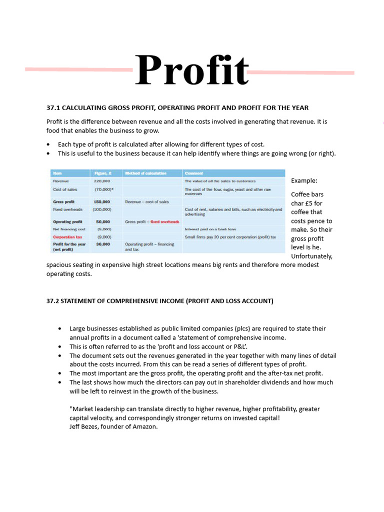Profit Notes | Download Free PDF | Profit (Economics) | Income Statement