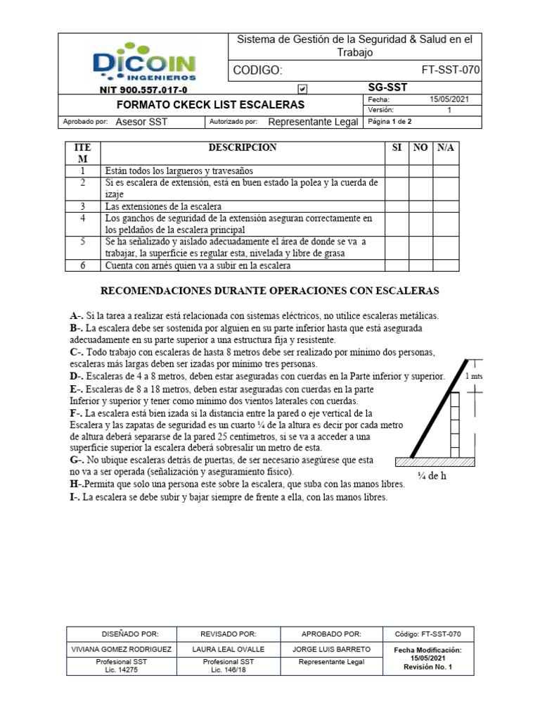 6 FT SST 070 Formato check list escaleras | PDF | Escalera 6 FT SST 070 Formato check list escaleras | PDF | Escalera