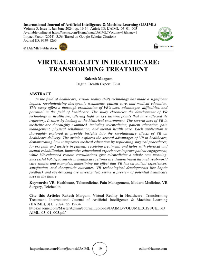 Virtual Reality in Healthcare | PDF | Virtual Reality | Health Care