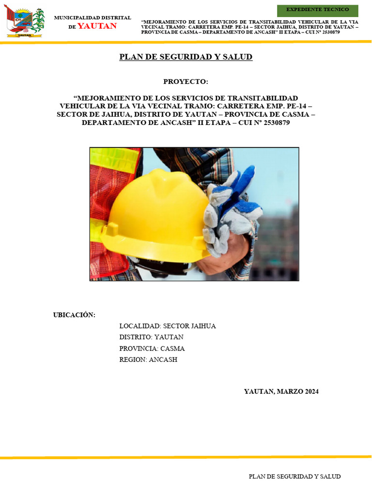 Plan de Seguridad y Salud | Descargar gratis PDF | Riesgo | Seguridad y salud ocupacional