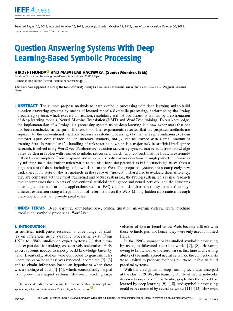Question Answering Systems With Deep Learning-Based Symbolic Processing | PDF | Deep Learning ...