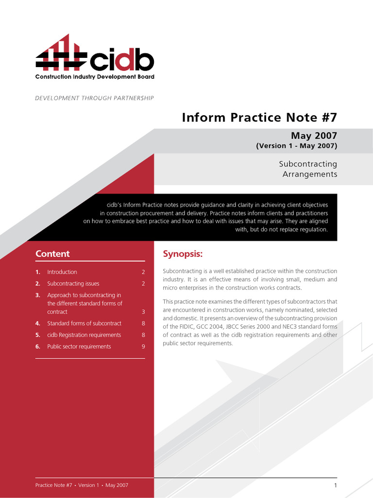 Subcontracting in Construction Practice Note | PDF | Subcontractor ...
