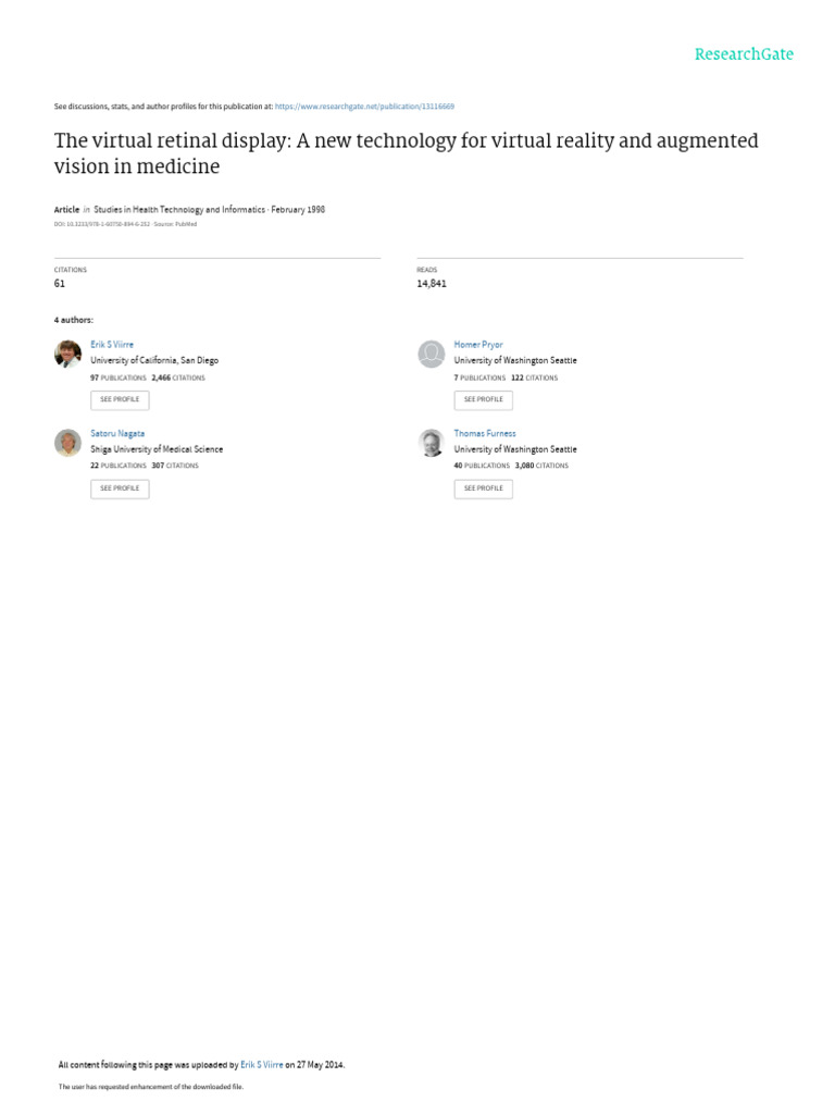 Virtual Retinal Display in Medicine | PDF | Augmented Reality | Visual ...