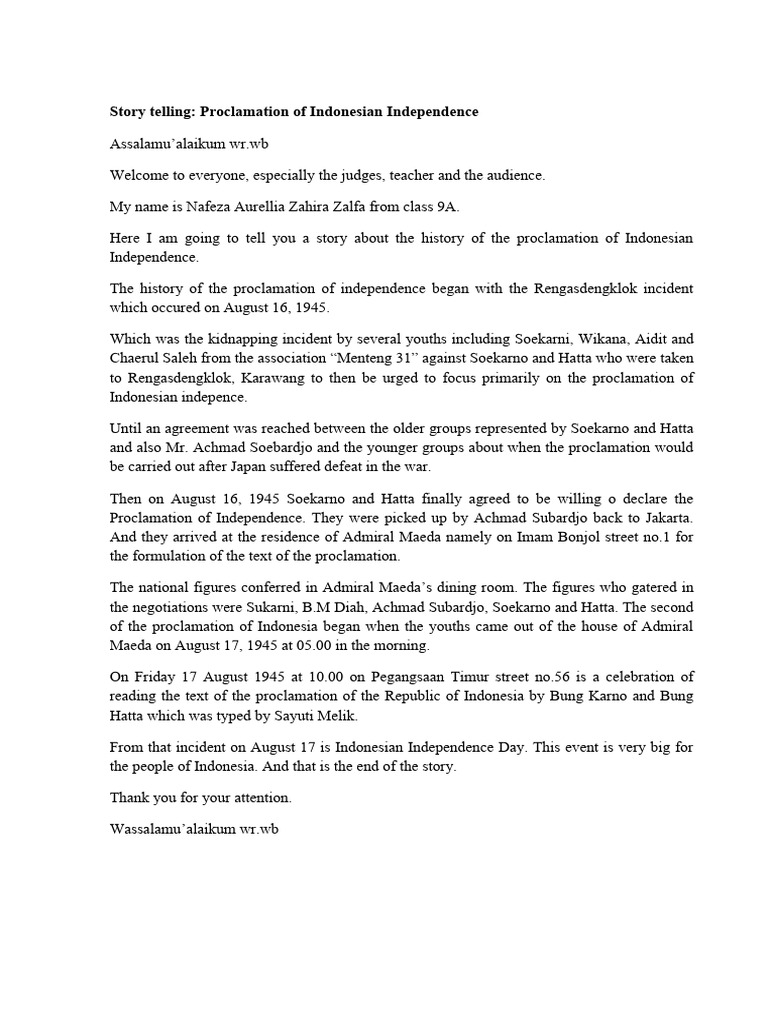 Story Telling Bahasa Inggris Hari Kemerdekaan Pdf