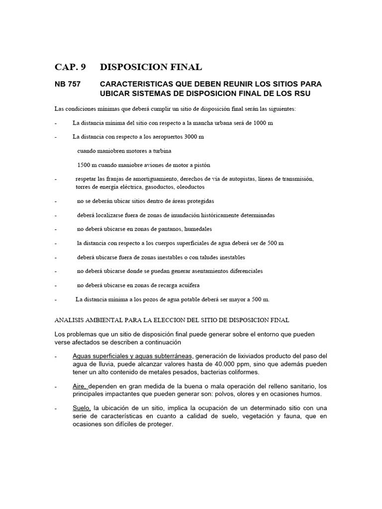 CAP 9. Disp Final Residuos Sólidos I | PDF | Vertedero | Agua