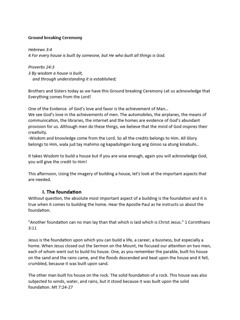 Groundbreaking Ceremony Prayer Guide | PDF | Jesus | Wisdom