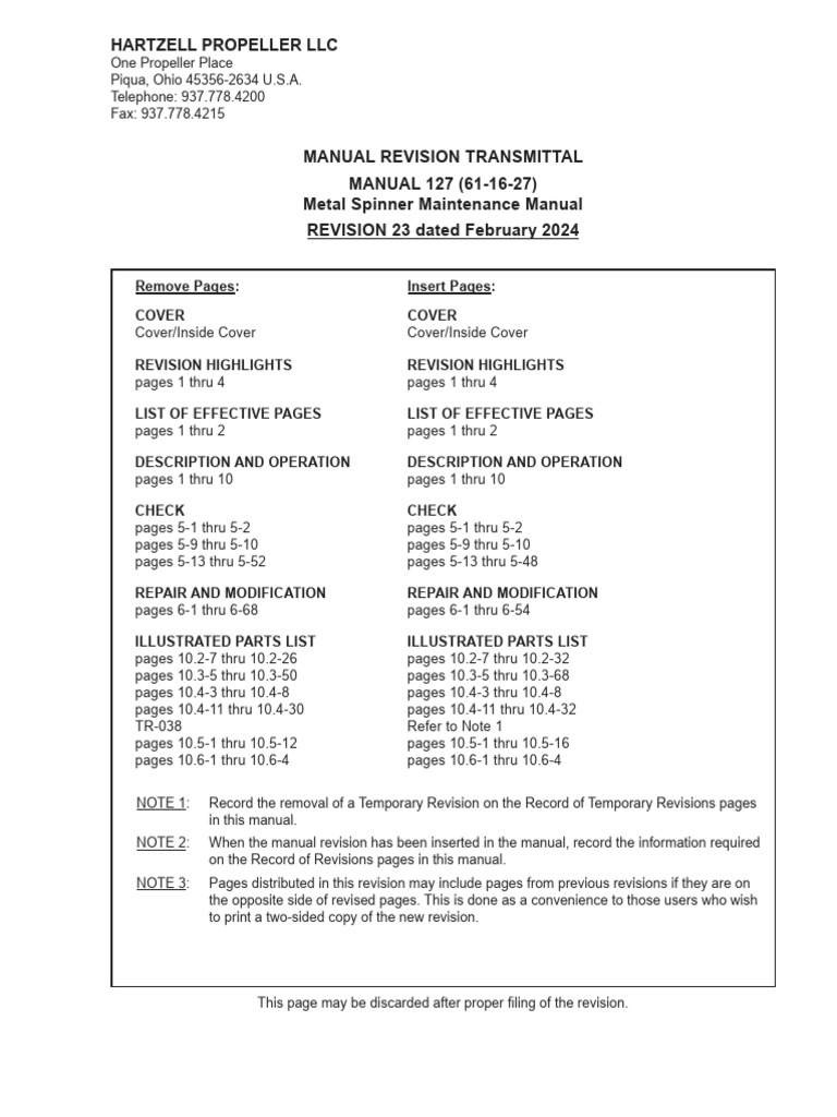 127-0000-A Manual Spinner Helices Hartzell | PDF