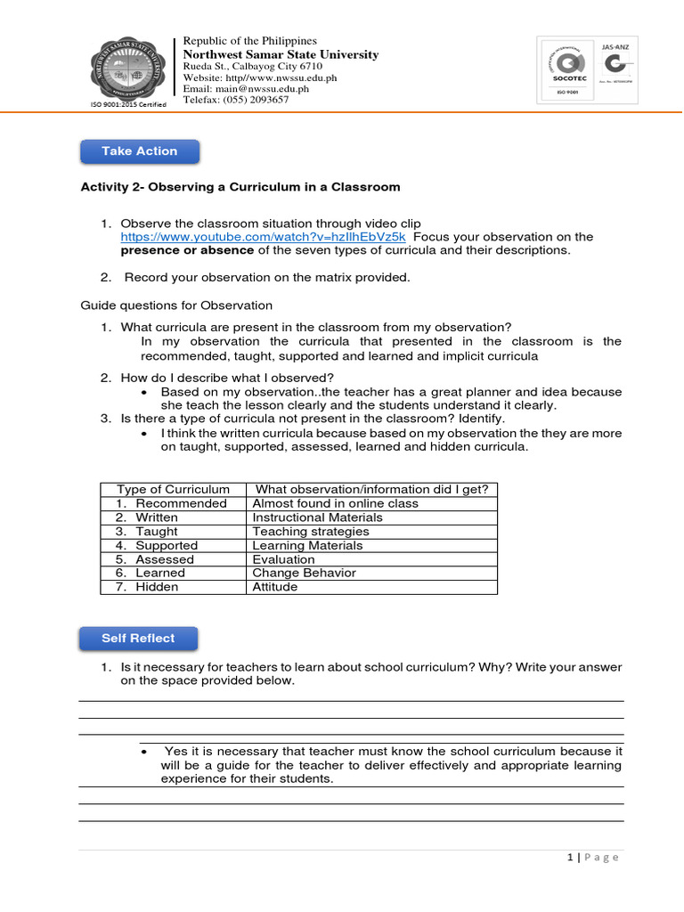Classroom Curriculum Observation Guide | PDF | Curriculum | Teachers