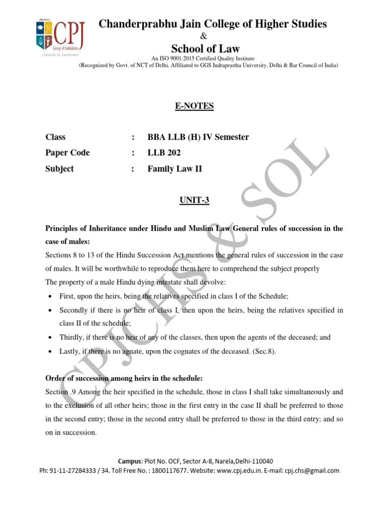 Famil Law II Unit 3 | PDF | Inheritance | Justice