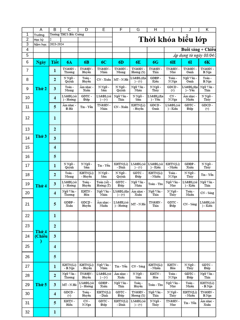 TKB Tuần 30 - Chính Thức | PDF