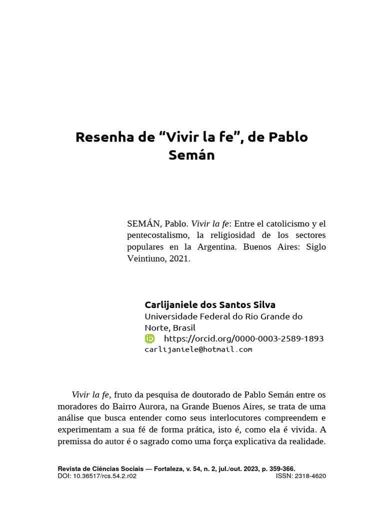 Resenha de "Vivir la fe" de Pablo Semán | PDF | Sociologia | Fé