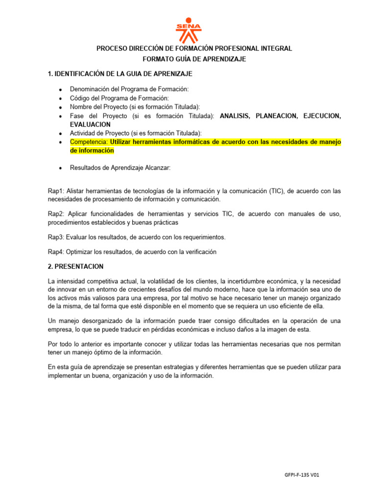 Competencia 3 Tic GFPI-F-135_Formato_Guia_de_Aprendizaje (1) | PDF | Microsoft Excel ...