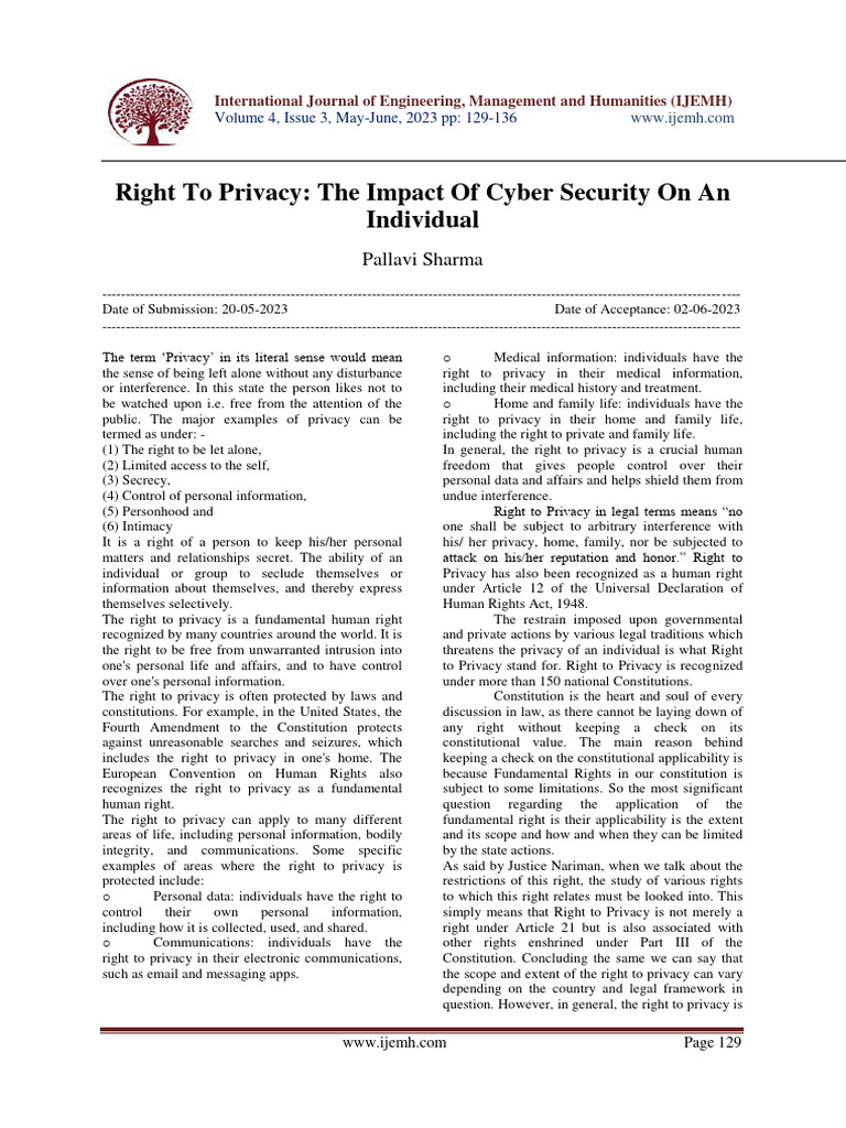 Right To Privacy The Impact of Cyber Security On An Individual | PDF ...