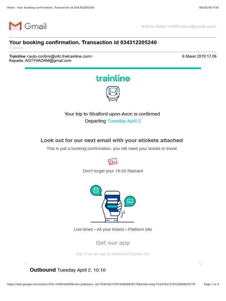 Gmail - Your Booking Confirmation. Transaction Id 034312205240 | PDF
