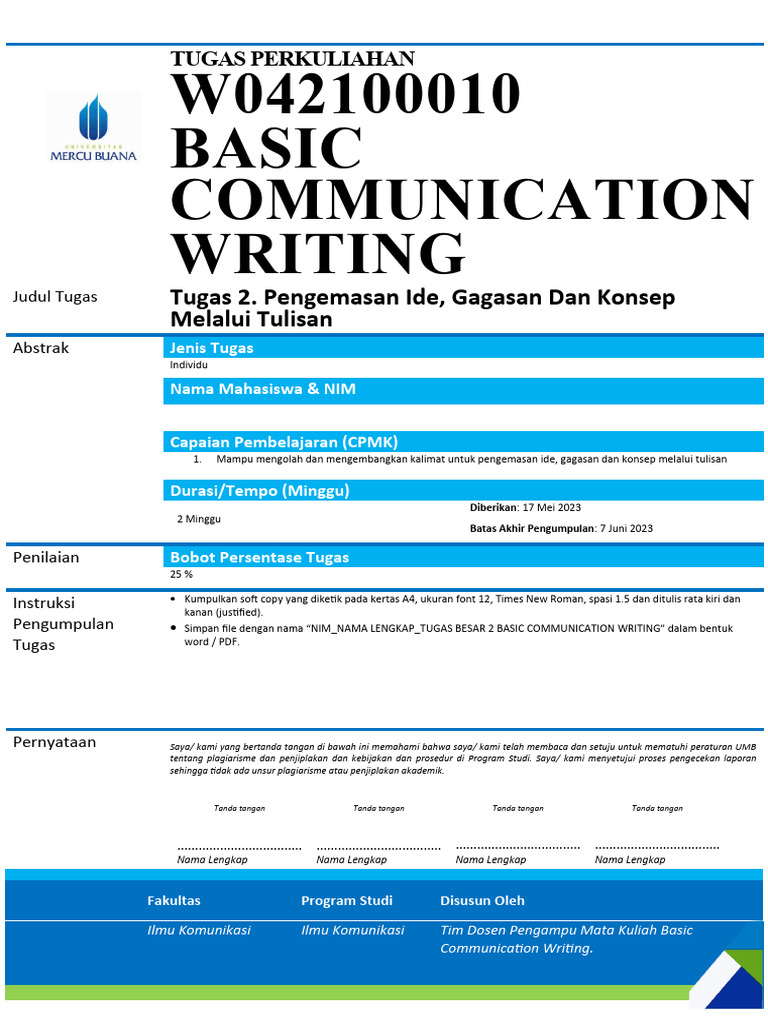 TUGAS BESAR 2 - BASIC COMMUNICATION WRITING - Marcomm | PDF | Karier & Perkembangan | Komputer