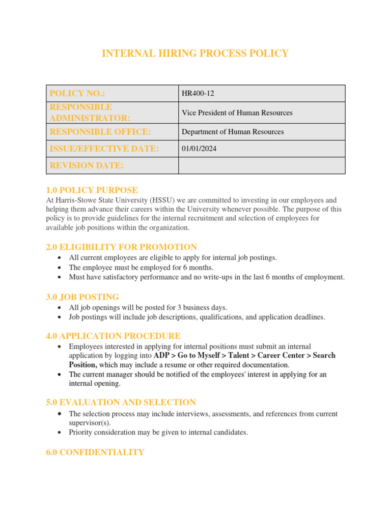 Internal Hiring Process Policy - 2023 | Download Free PDF | Employment ...