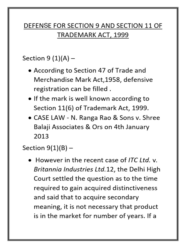 Defense For Section 9 and Section 11 of Trademark Act | PDF