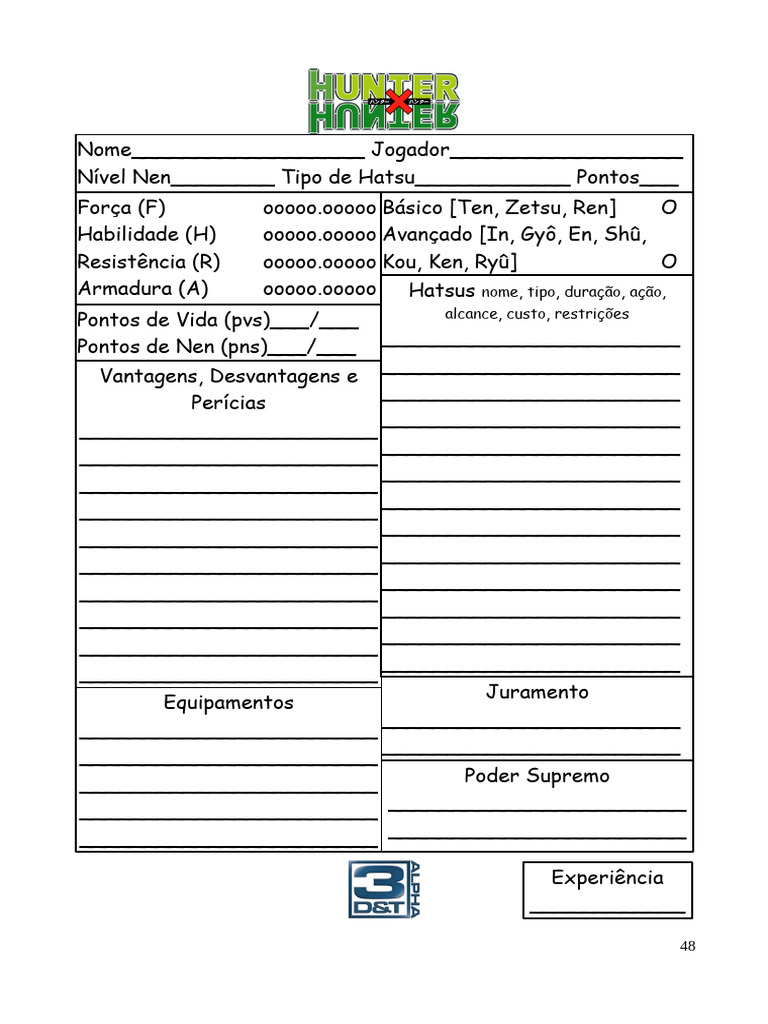 3D&T Alpha - Hunter X Hunter - Ficha | PDF