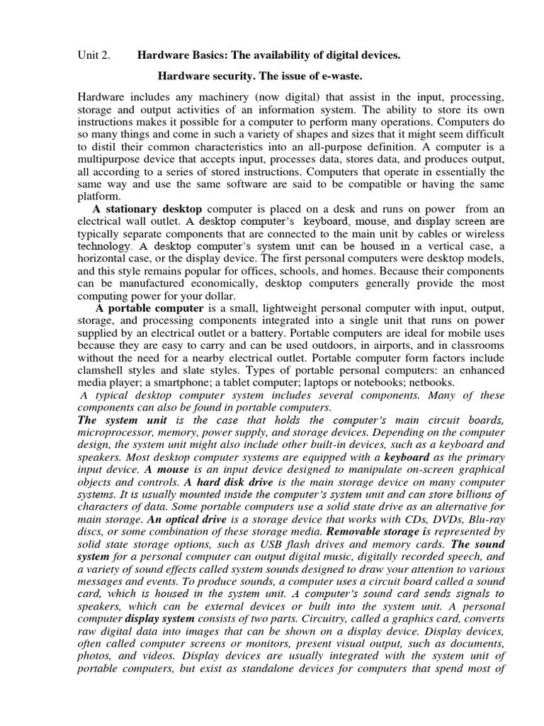 Topic For Discussion. Hardware Basics | PDF | Laptop | Computer Data Storage