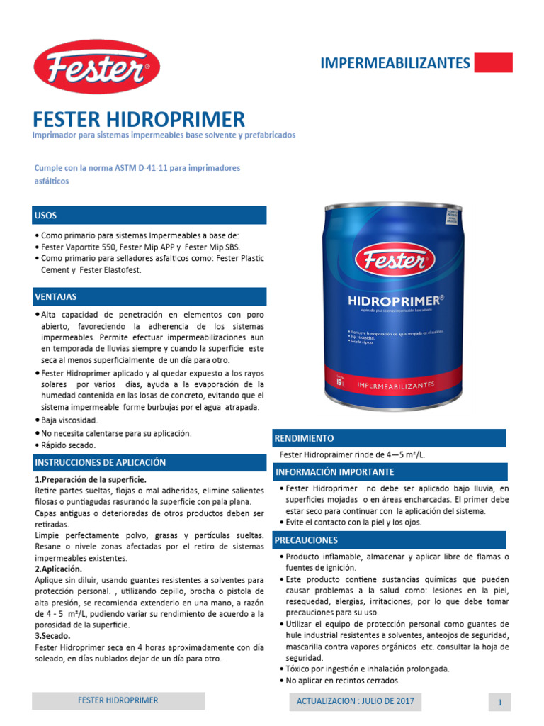 MX FT Fester Hidroprimer Impermeabilizante Asfaltico | PDF | Hormigón