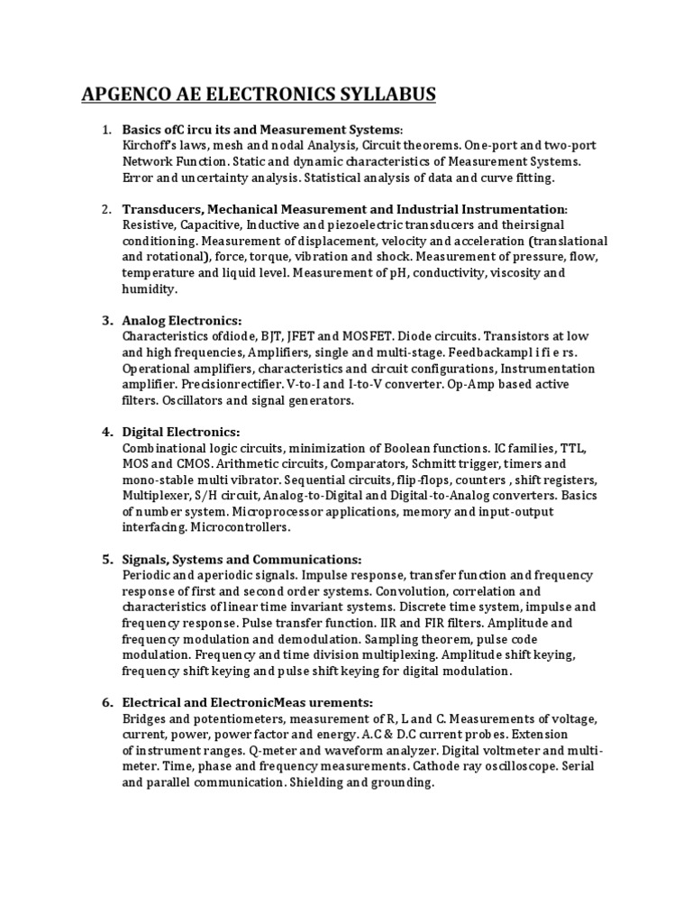 Apgenco Ae Electronics Syllabus | PDF | Electronic Circuits | Antenna ...