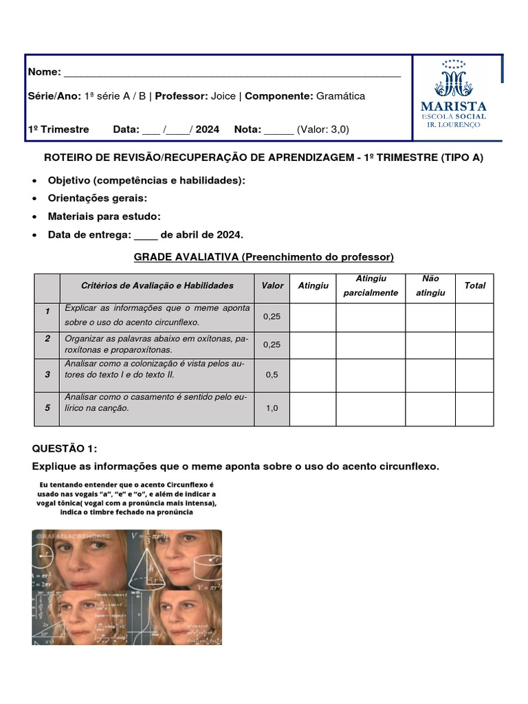 Roteiro - GramÃ¡tica-1EM-Regular | PDF