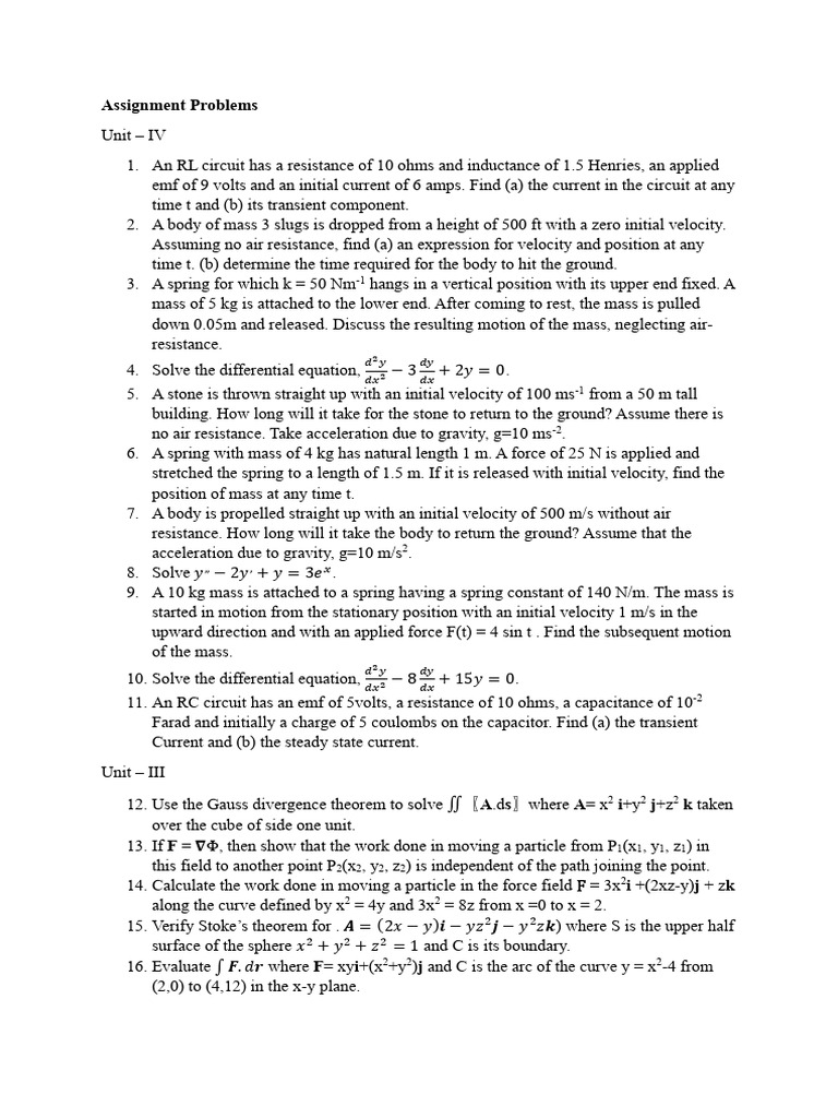 Assignment Problems Mathematical Physics | PDF | Acceleration | Velocity