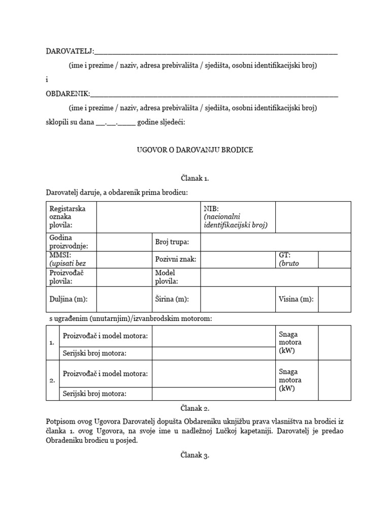 Ugovor o Darovanju Brodice | PDF