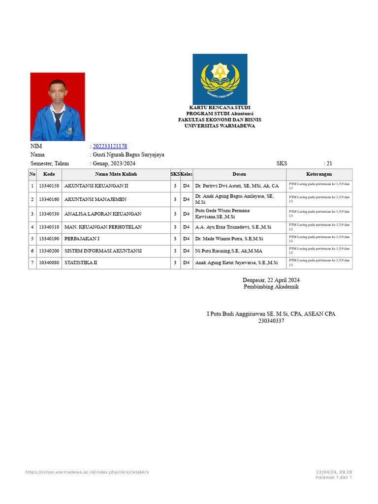 Cetak Kartu Rencana Studi | PDF