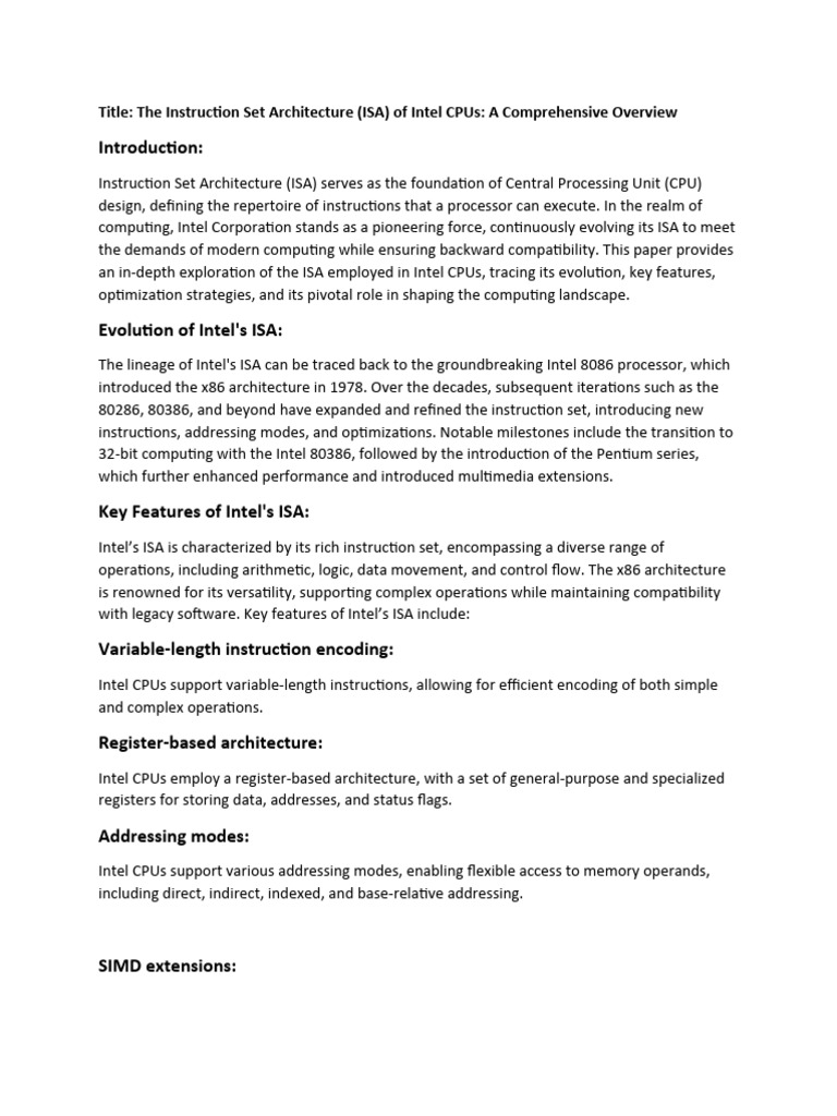 Intel CPU-The Instruction Set Architecture | PDF | Central Processing ...