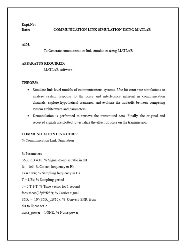 MATLAB Communication Link Simulation | PDF | Teaching Methods & Materials