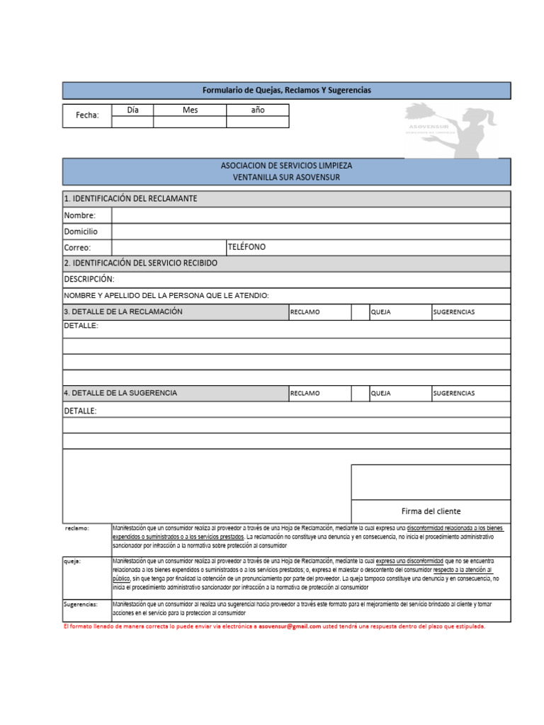 Formato de Reclamos, Quejas y Sugerencias | PDF | Protección al ...