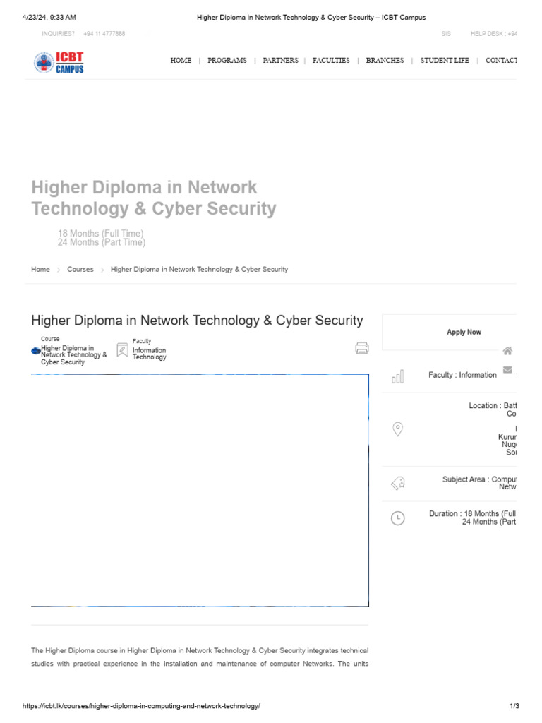 Higher Diploma in Network Technology & Cyber Security - ICBT Campus | PDF | Computer Security ...
