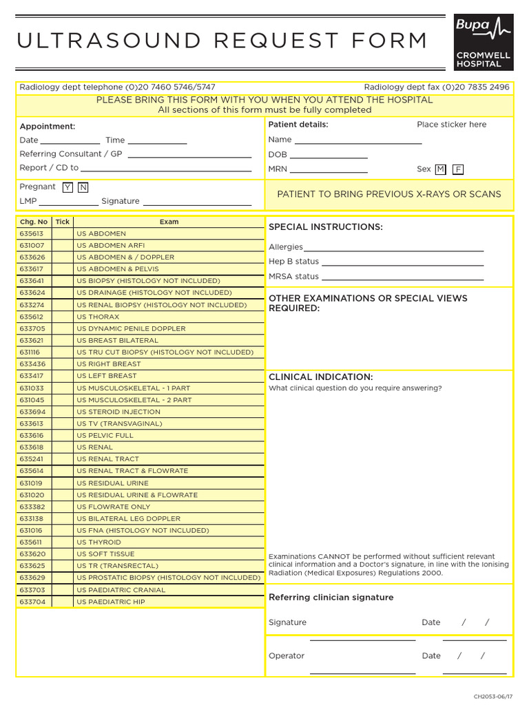 Ultrasound Request Guide | PDF | Radiology | Medical Ultrasound