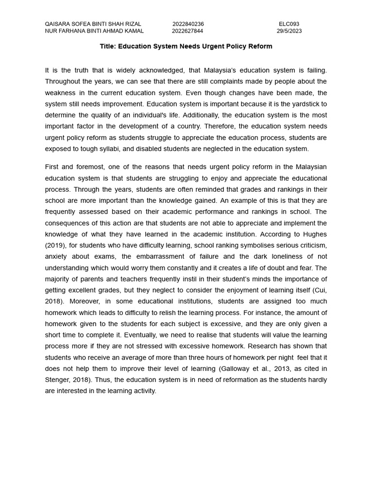 Education System Needs Urgent Policy Reform | PDF | Special Education ...