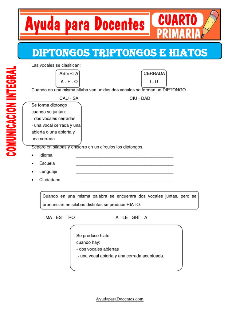 Diptongos Triptongos y Hiatos para Cuarto de Primaria | Descargar ...