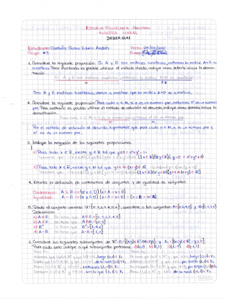 Deber 01 Algebra | PDF
