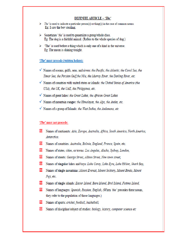 Definite Article | PDF