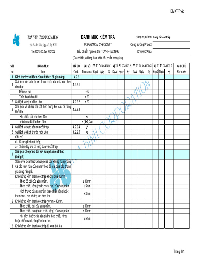 Checklist Cot Thep | PDF